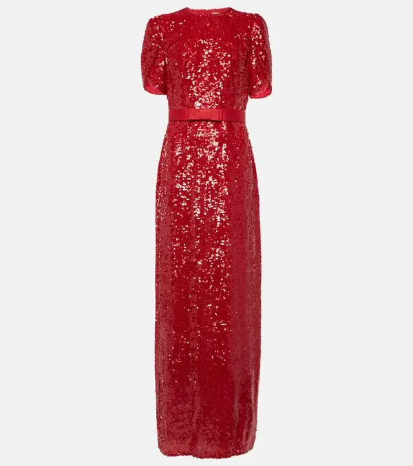 Erdem Bow-detail Sequined Maxi Dress - Red