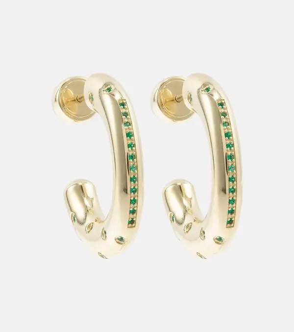 Lauren Rubinski Peggy 14kt Hoop Earrings With Emeralds - Gold