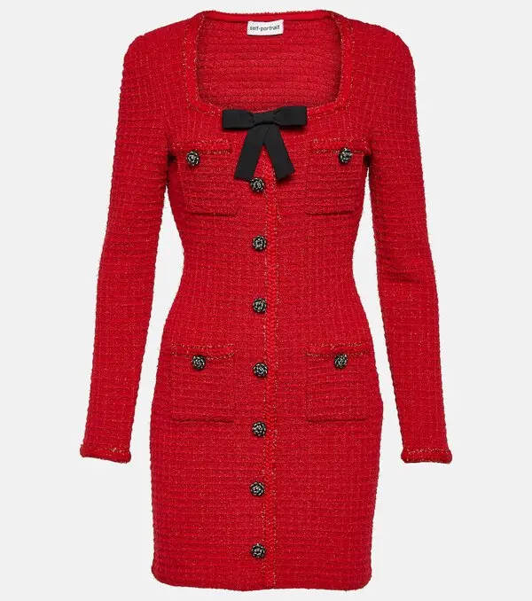 SELF-PORTRAIT Bow-detail Knitted Minidress