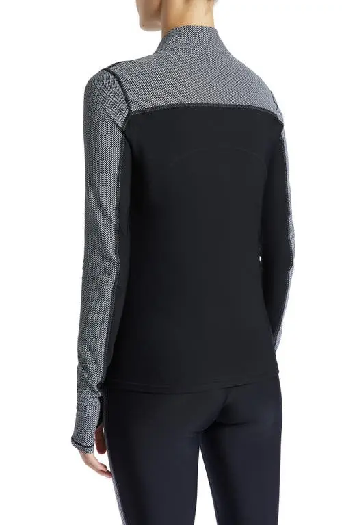 Bandier Pro Fleece Quarter Zip Top - Black/white Herringbone