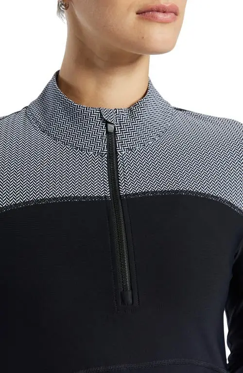 Bandier Pro Fleece Quarter Zip Top - Black/white Herringbone