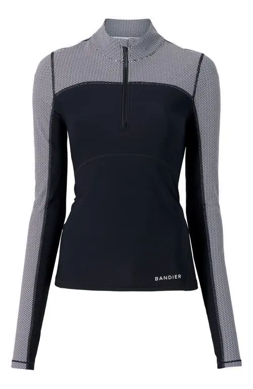 Bandier Pro Fleece Quarter Zip Top - Black/white Herringbone