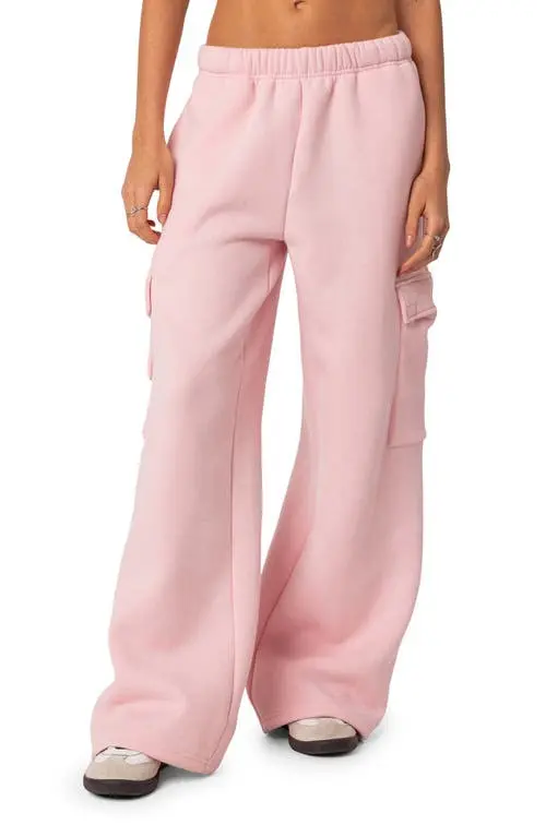 EDIKTED Wide Leg Cargo Sweatpants - Pink