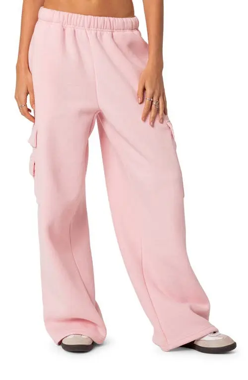 EDIKTED Wide Leg Cargo Sweatpants - Pink
