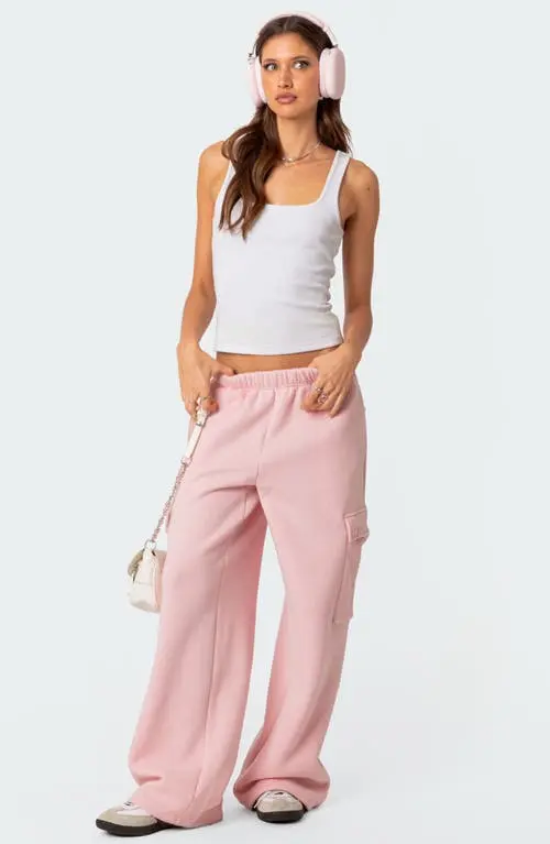 EDIKTED Wide Leg Cargo Sweatpants - Pink