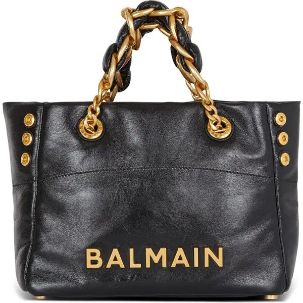 Balmain Small 1945 Soft Crinkle Leather Tote