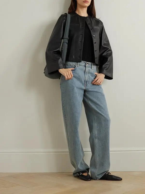 Loulou De Saison Net Sustain Brize Cropped Leather Jacket