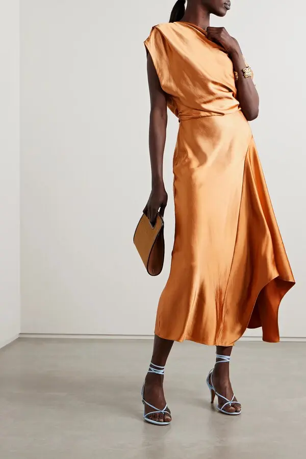 A.L.C. Jasmine Draped Hammered-Satin Midi Dress In Metallic - 50% Off |  Editorialist