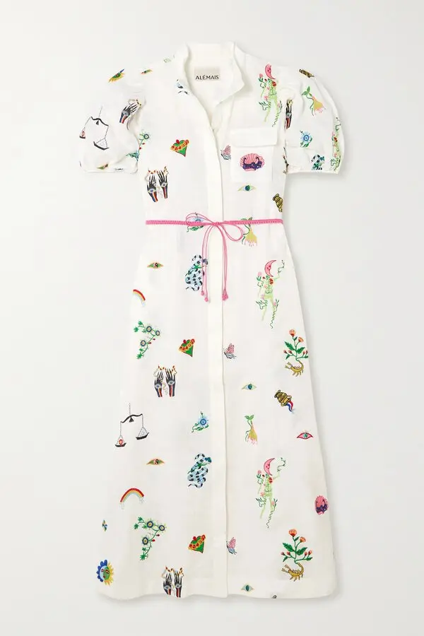 Alemais Net Sustain + Meagan Boyd Atticus Belted Embroidered Linen Shirt  Dress In Cream - 50% Off | Editorialist