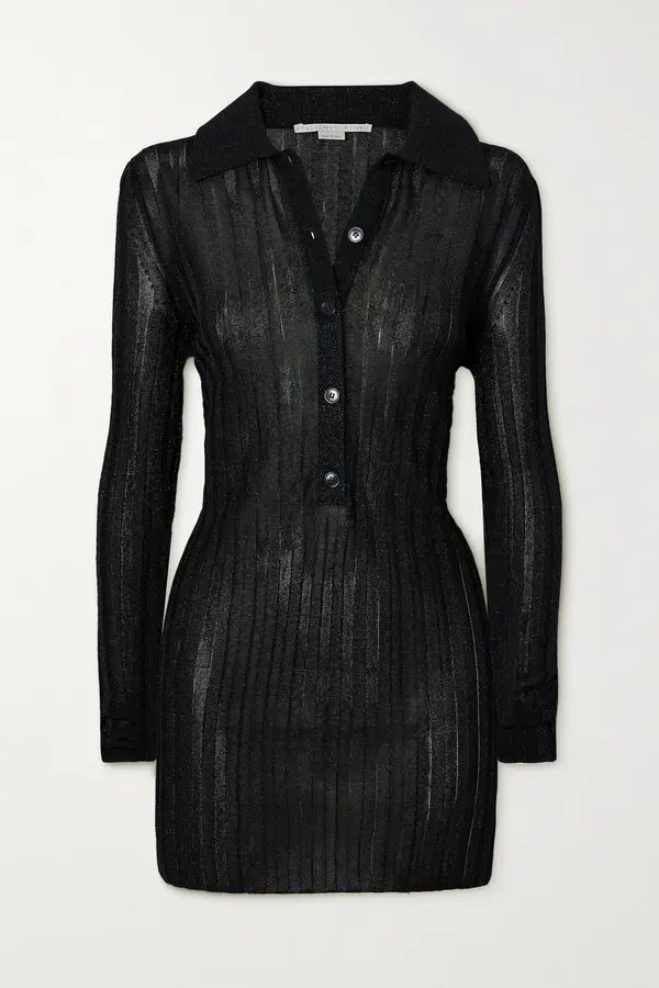 Stella McCartney Metallic Ribbed Lurex Polo Top