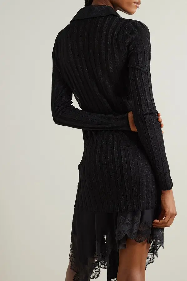 Stella McCartney Metallic Ribbed Lurex Polo Top
