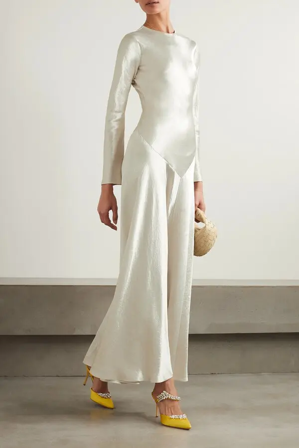 ABADIA Yara Hammered-satin Gown - Silver