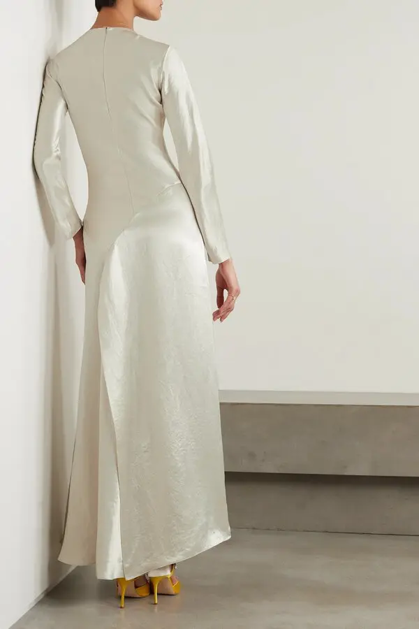 abadia yara paneled hammered satin maxi dress Abadia Yara Hammered-Satin Gown - Silver - 40% Off