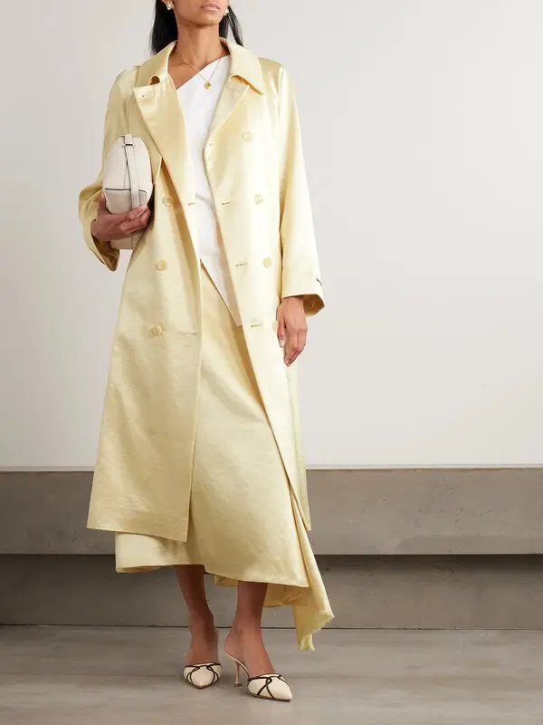 ABADIA Double-breasted Satin-twill Trench Coat