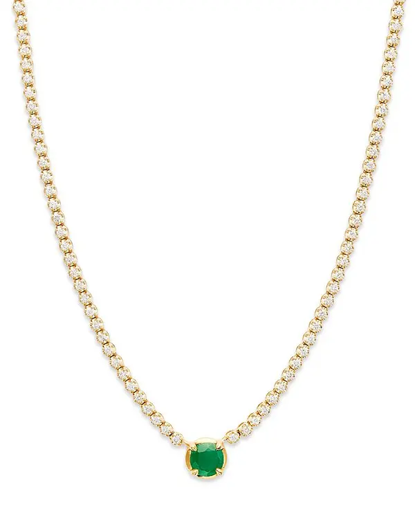 Bloomingdale'S Emerald And Diamond Tennis Necklace - Green/gold