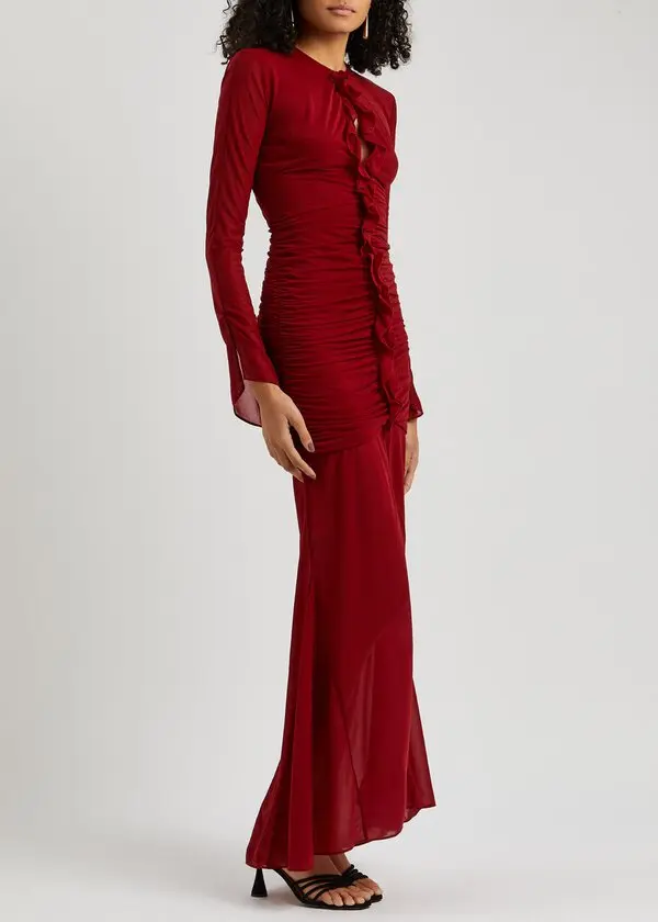de la vali burgundy dress Ondas Maxi Dress in Burgundy Earth Silk Satin main image 0
