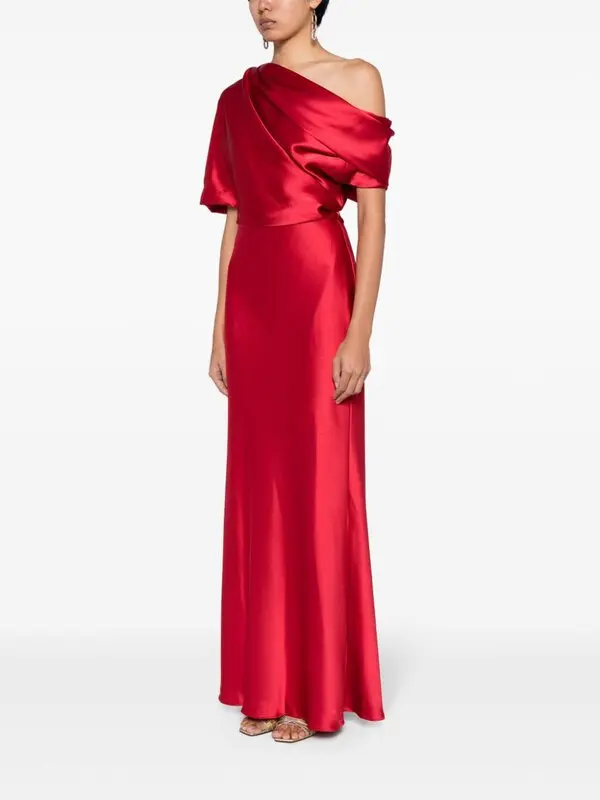 amsale red dress Off-shoulder Draped Maxi Dress