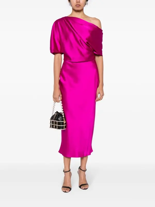 amsale draped satin pencil midi-dress Amsale Draped Satin Pencil Midi-Dress