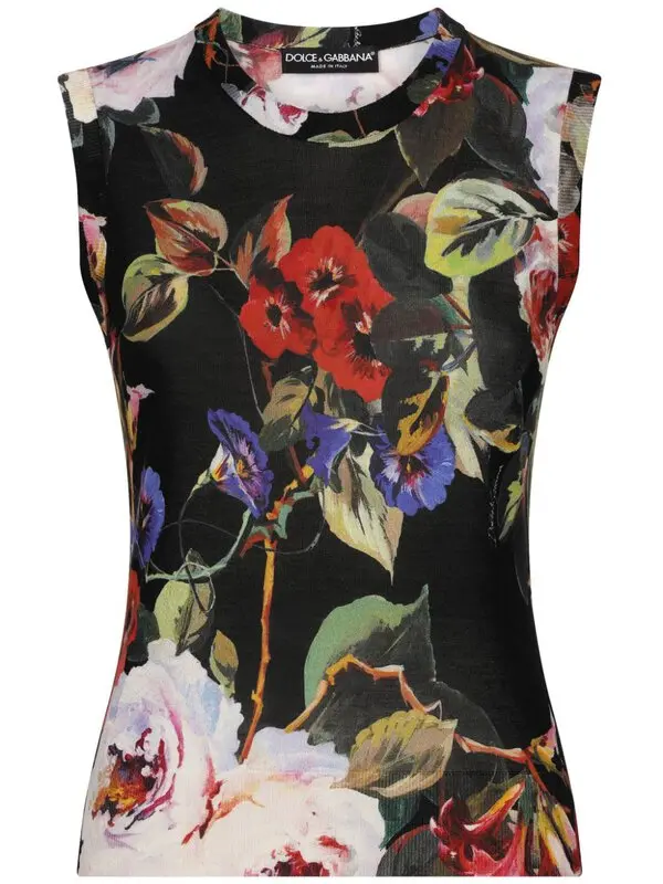Dolce & Gabbana Floral-print Silk Tank Top - Black