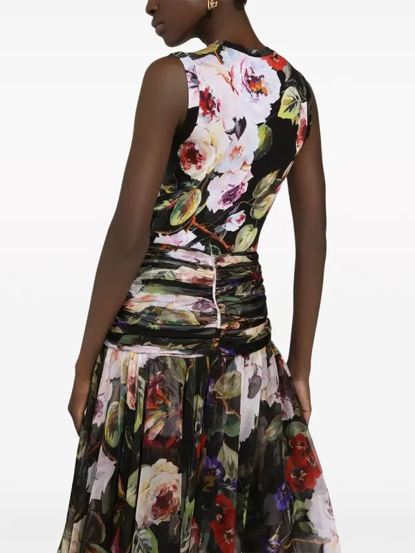 Dolce & Gabbana Floral-print Silk Tank Top - Black