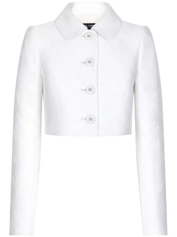 Dolce & Gabbana Monogram Jacquard Cropped Jacket - White