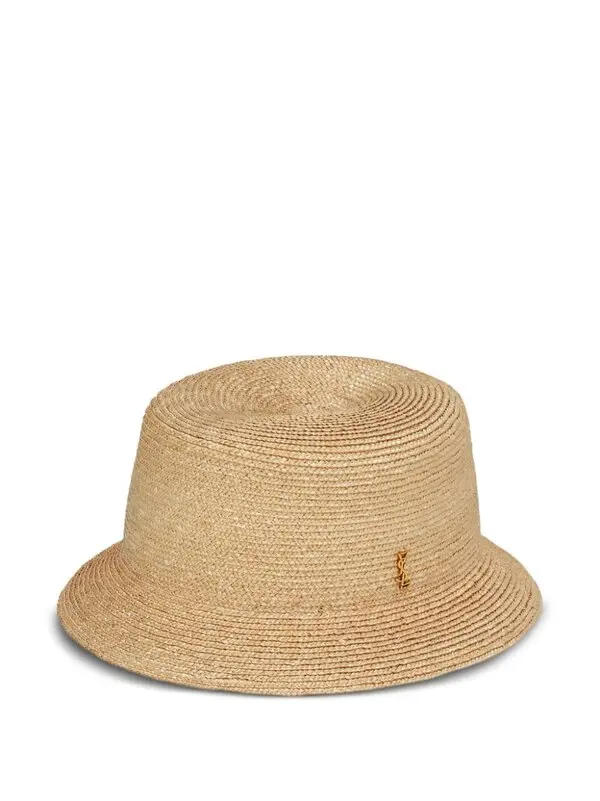 Saint Laurent Logo-plaque Straw Bucket Hat - Brown
