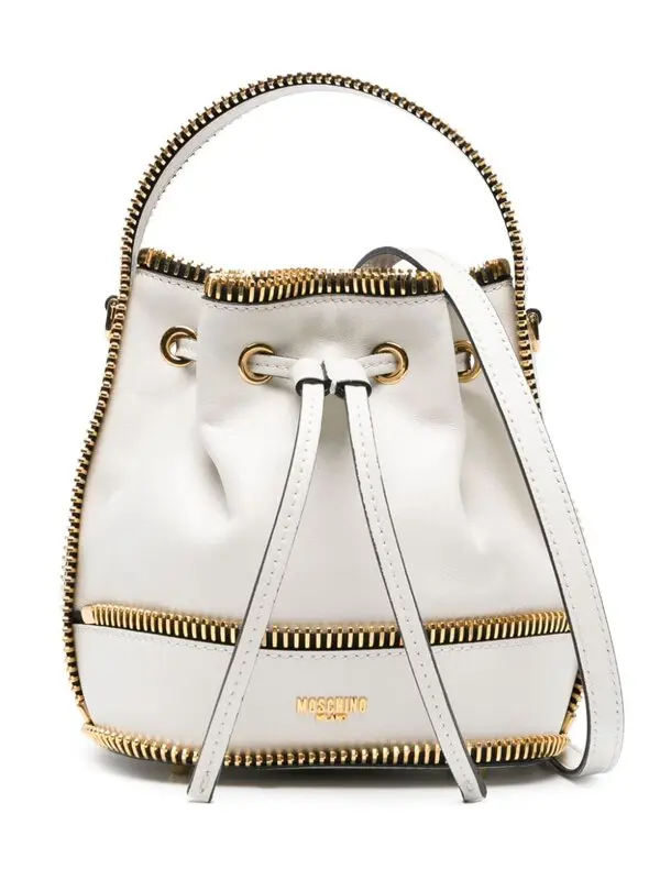 Moschino Exposed-zip Leather Bucket Bag - Neutrals