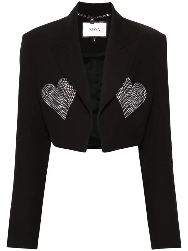 NISSA Rhinestone-heart Cropped Jacket - Black