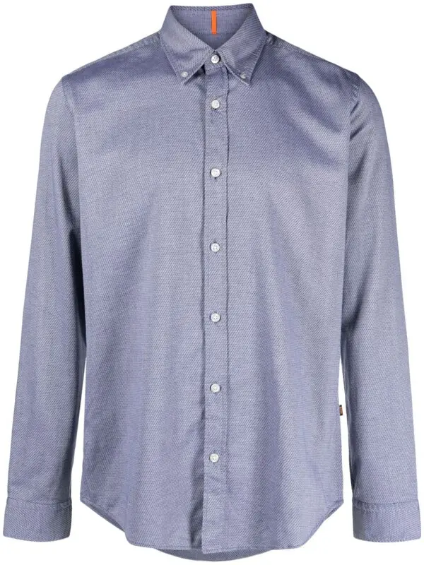 BOSS Pattern-jacquard Cotton Shirt - Blue