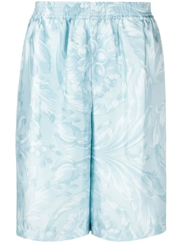 Versace Barocco-print Silk Shorts - Blue