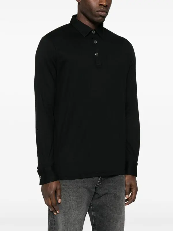 Kiton Long-sleeve Jersey Polo Shirt - Black