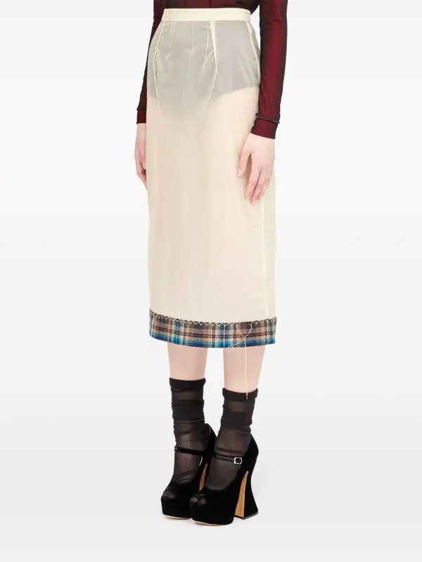 MAISON MARGIELA Checked-trim Semi-sheer Skirt - White