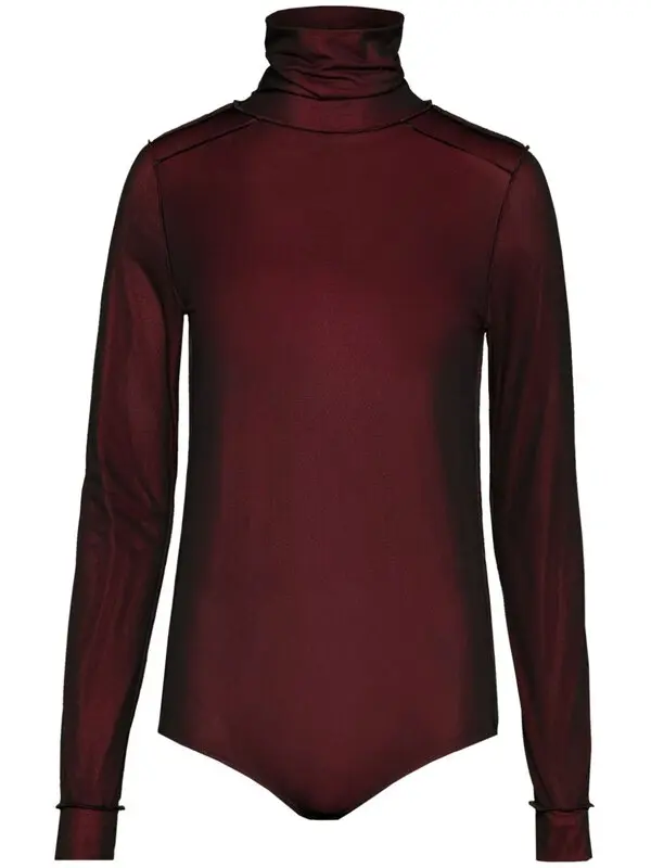 MAISON MARGIELA Sheer Long-sleeve Jersey Bodysuit - Red