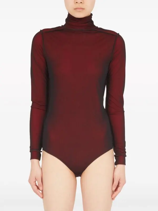 MAISON MARGIELA Sheer Long-sleeve Jersey Bodysuit - Red