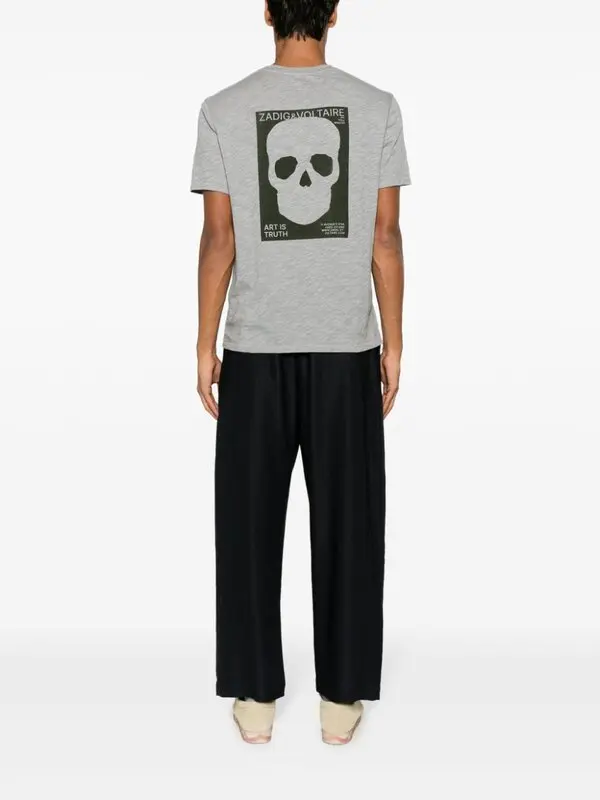 Zadig&Voltaire Stockholm Flocked-skull Cotton T-shirt - Grey