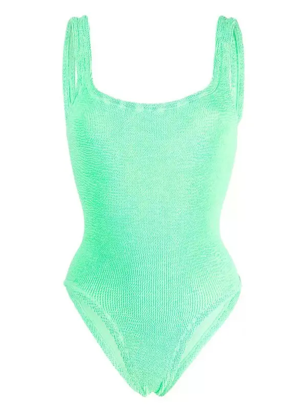 Hunza G Square-neck Crinkled-finish Swimsuit - Green