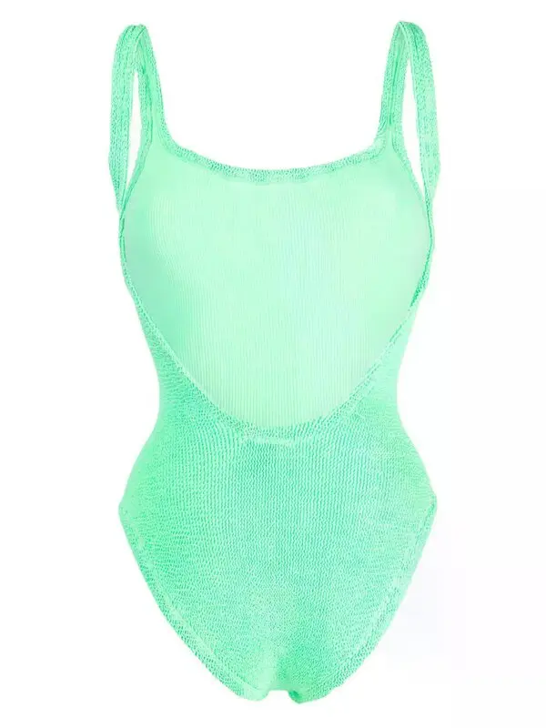 Hunza G Square-neck Crinkled-finish Swimsuit - Green