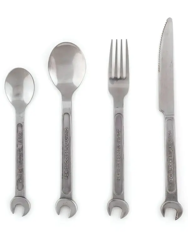 SELETTI Machine Collection Slogan-engraved Cutlery - Silver
