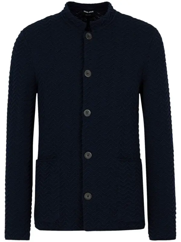 Giorgio Armani ネイビー カーディガン Giorgio Armani Zigzag-Embroidered Cardigan In Blue | Editorialist
