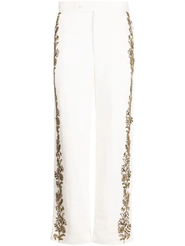 BODE Beaded Straight-leg Trousers - Neutrals