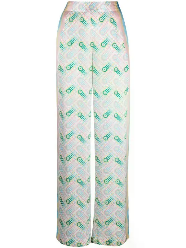 Casablanca Graphic-print Silk Trousers - Neutrals