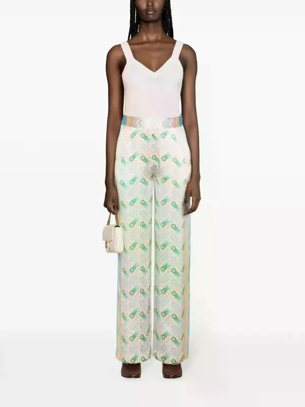 Casablanca Graphic-print Silk Trousers - Neutrals