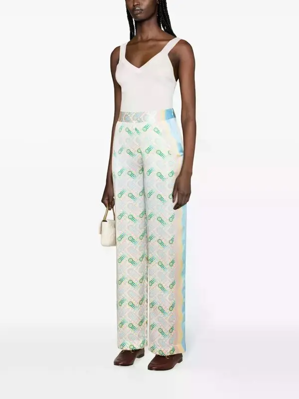 Casablanca Graphic-print Silk Trousers - Neutrals