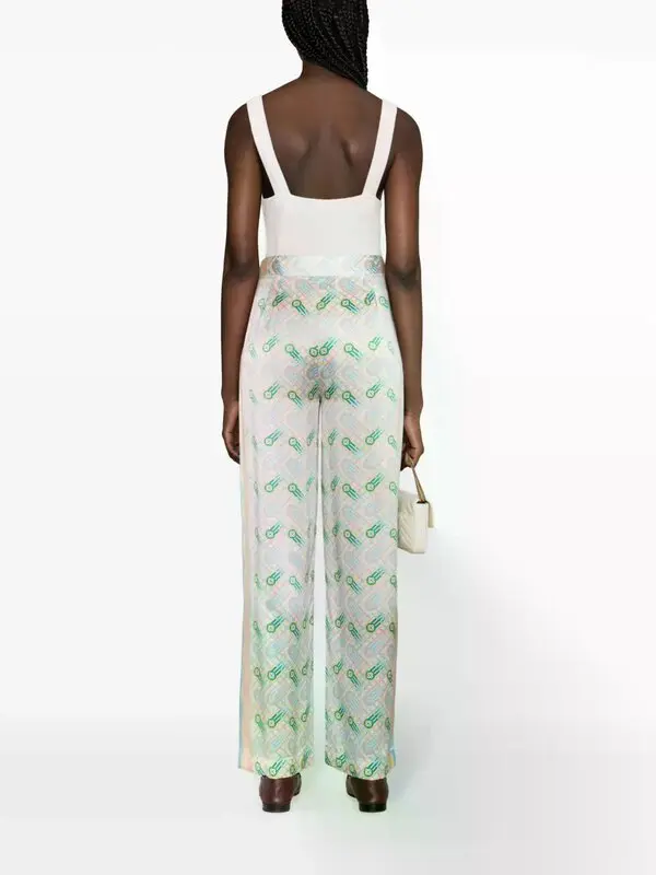 Casablanca Graphic-print Silk Trousers - Neutrals