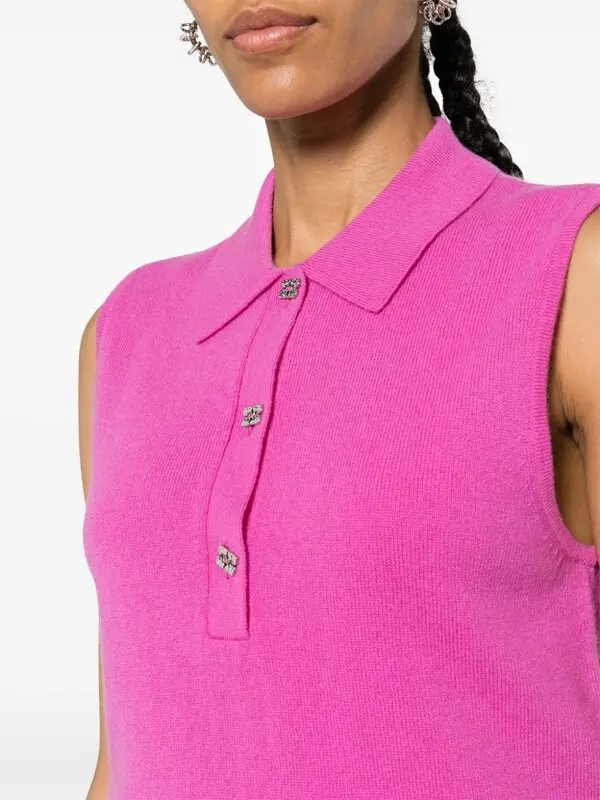 GANNI Logo-buttons Sleeveless Top - Purple