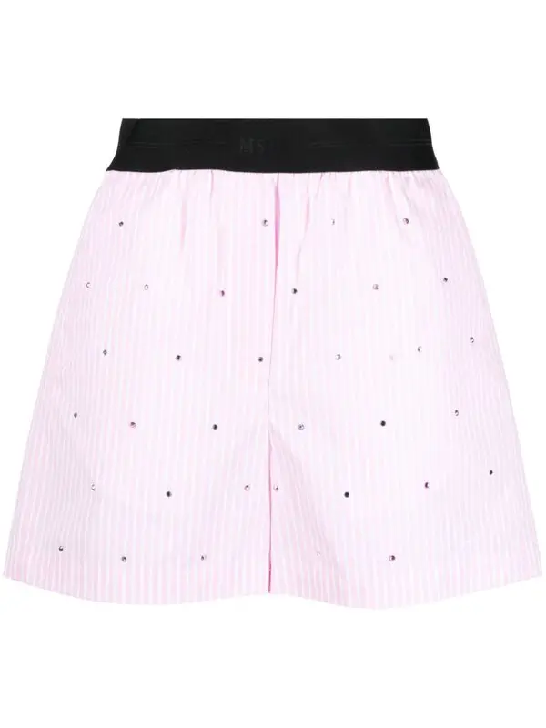MSGM Rhinestone-embellished Striped Shorts - Pink