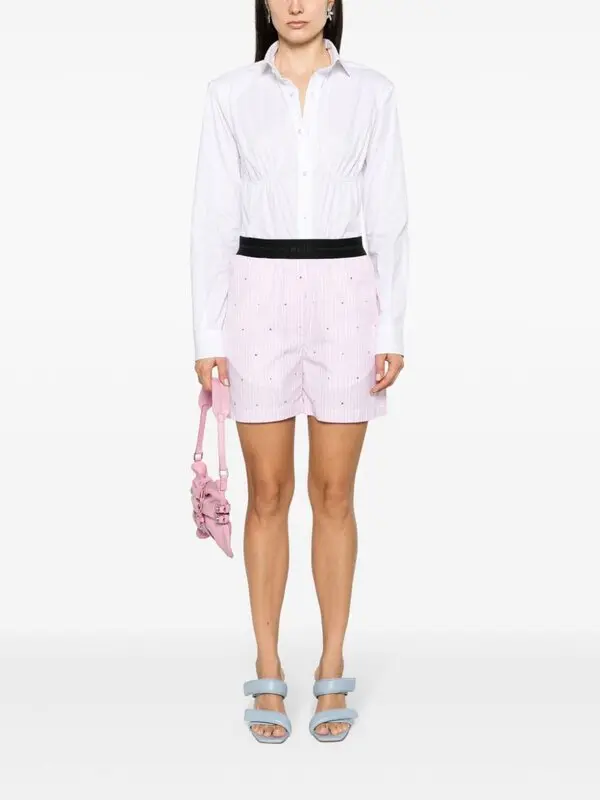 MSGM Rhinestone-embellished Striped Shorts