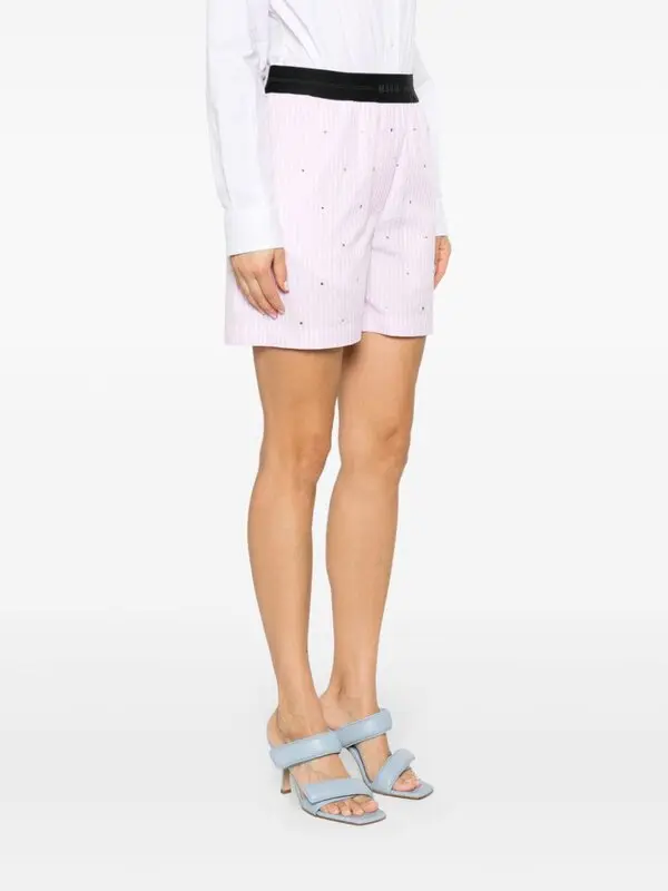 MSGM Rhinestone-embellished Striped Shorts