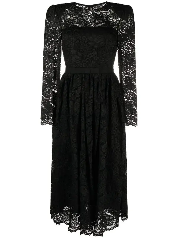 SELF-PORTRAIT Floral-lace Dress With Detachable Belt - Black | Editorialist