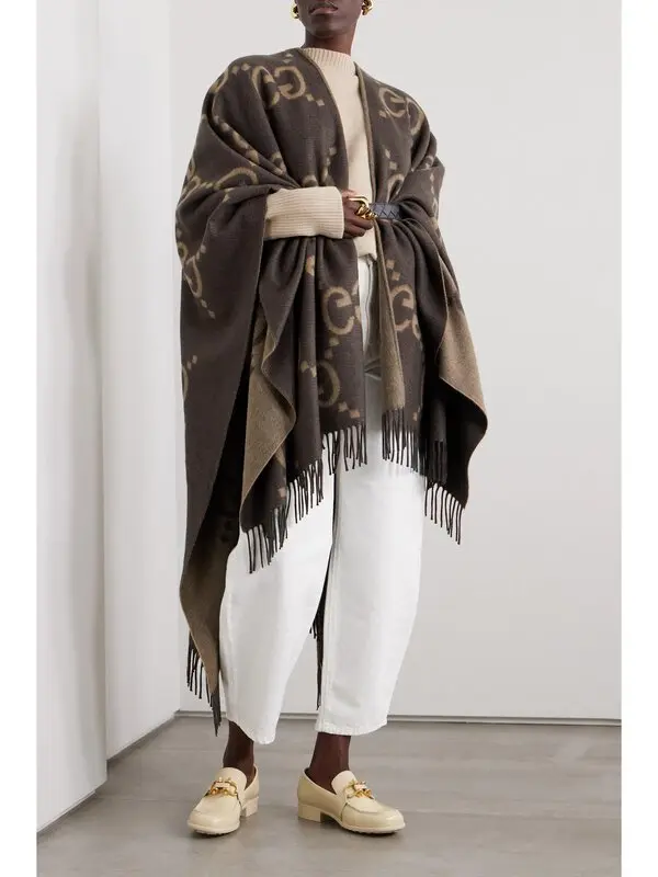 Gucci Reversible Fringed Jacquard-knit Cashmere Wrap